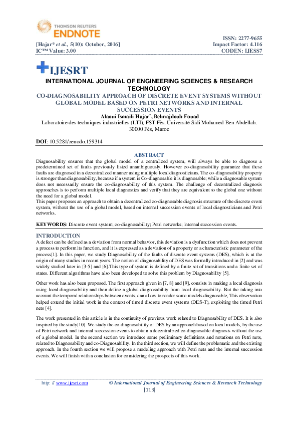 Pdf Co Diagnosability Approach Of Discrete Event Systems Without