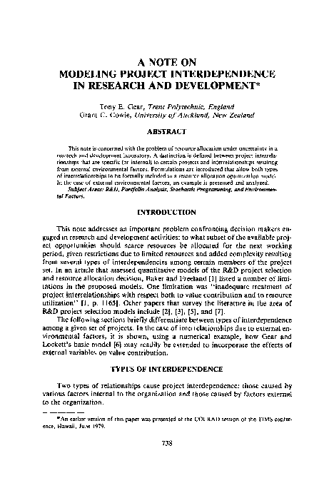 (PDF) A Note on Modeling Project Interdependence in Research and ...