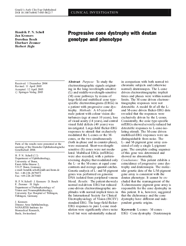 (PDF) Progressive cone dystrophy with deutan genotype and phenotype
