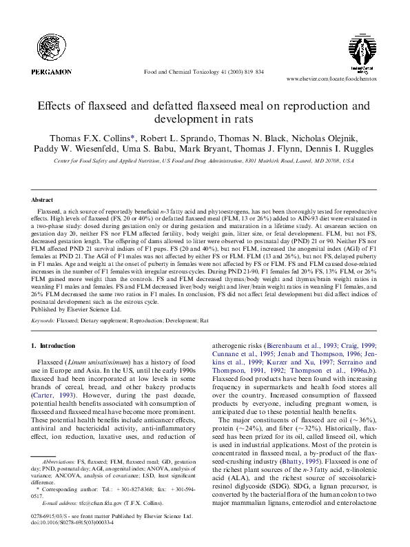 (PDF) Effects of flaxseed and defatted flaxseed meal on reproduction and development in rats