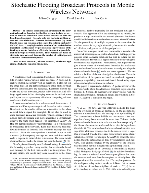 (PDF) Stochastic Flooding Broadcast Protocols in Mobile Wireless Networks
