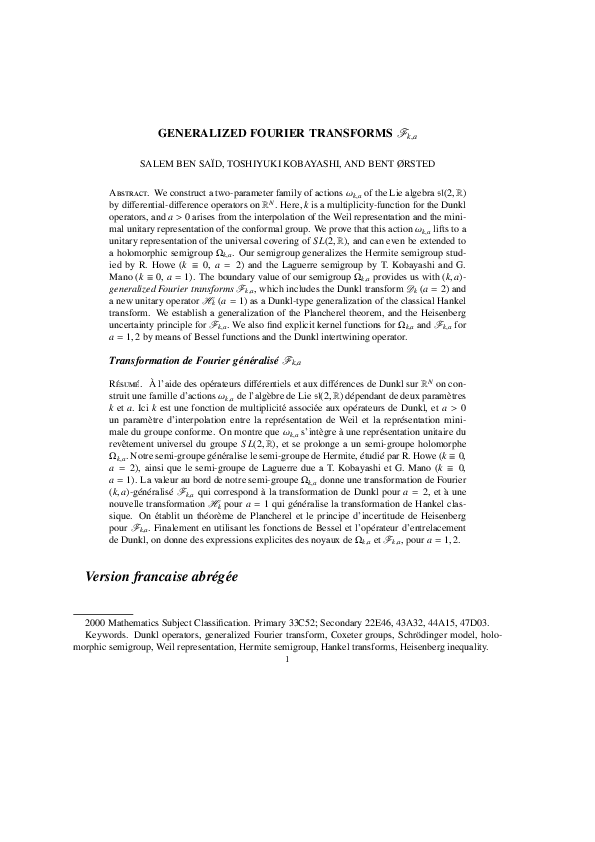 (PDF) Generalized Fourier transforms F k , a