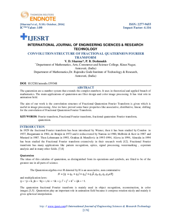 Pdf Convolution Structure Of Fractional Quaternion Fourier Transform