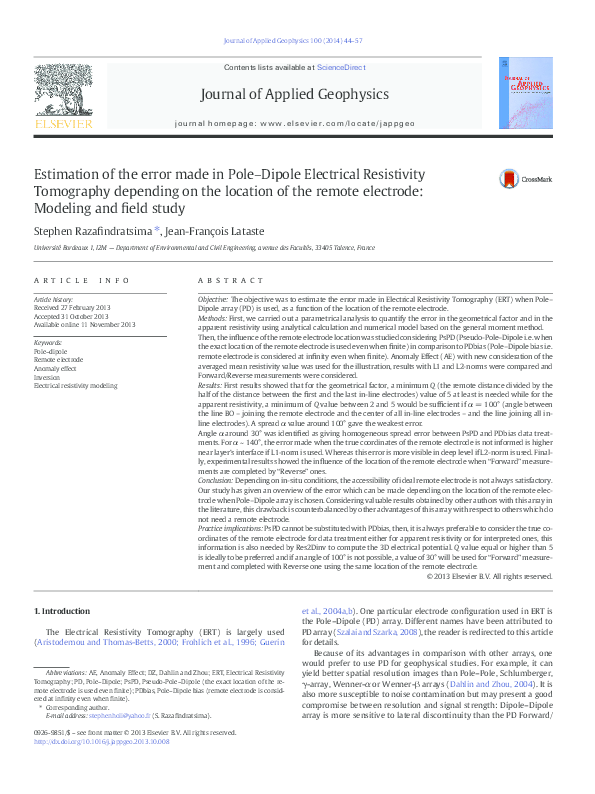 (PDF) Estimation of the error made in Pole–Dipole Electrical ...