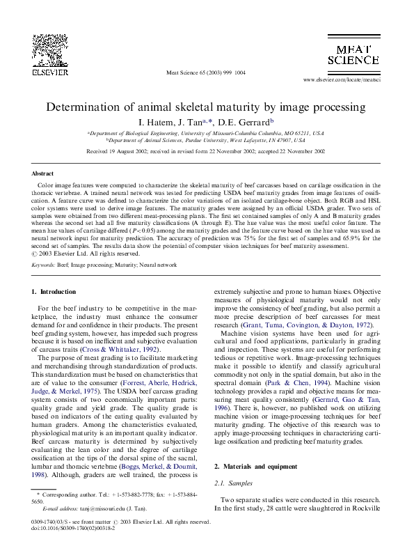 (PDF) Assessing Beef Skeletal Maturity via Imaging