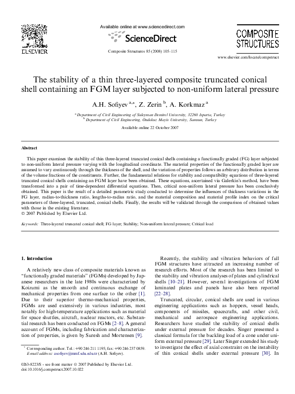 (PDF) The stability of a thin three-layered composite truncated conical shell containing an FGM ...