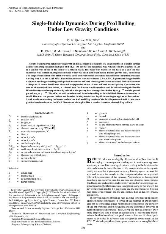 (PDF) Single-Bubble Dynamics During Pool Boiling Under Low Gravity ...