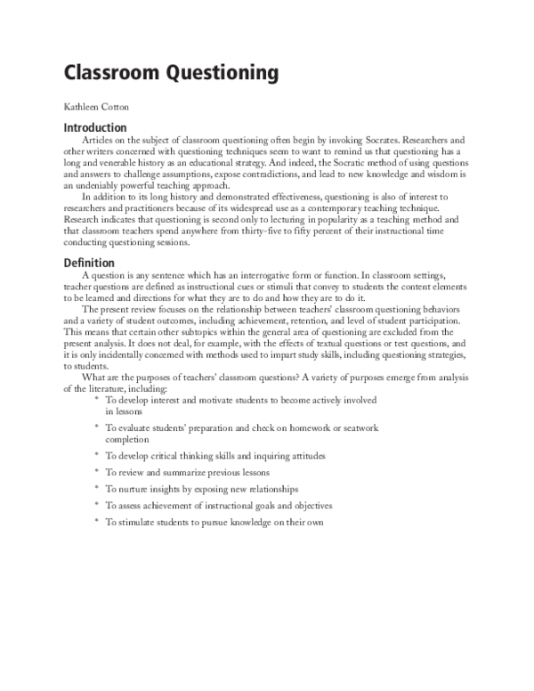 (PDF) Classroom Questioning