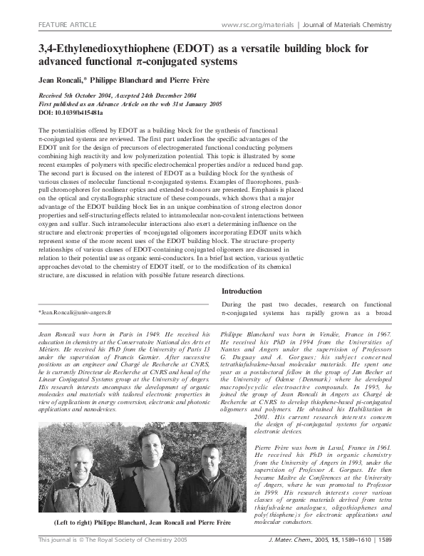 (PDF) 3,4-Ethylenedioxythiophene (EDOT) as a versatile building block ...
