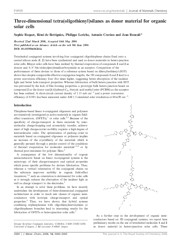(PDF) Three-dimensional tetra(oligothienyl)silanes as donor material ...