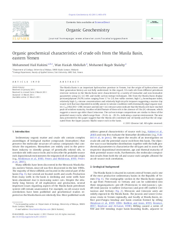 (PDF) Organic geochemical characteristics of crude oils from the Masila ...