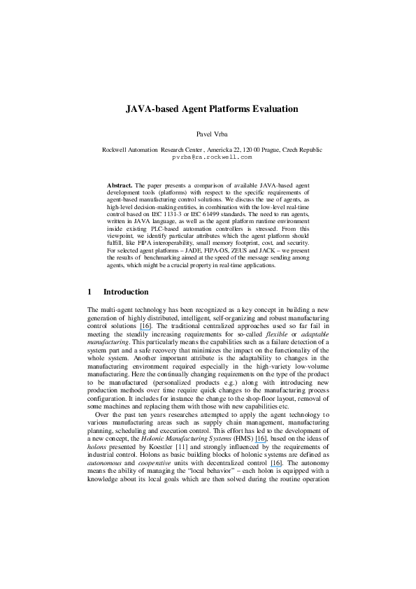 (PDF) JAVA-Based Agent Platform Evaluation