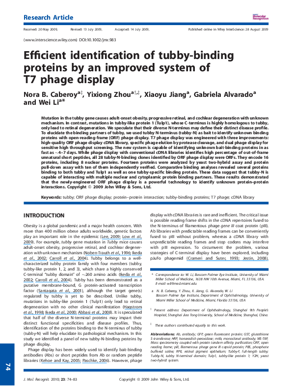 (PDF) Efficient identification of tubby-binding proteins by an improved ...