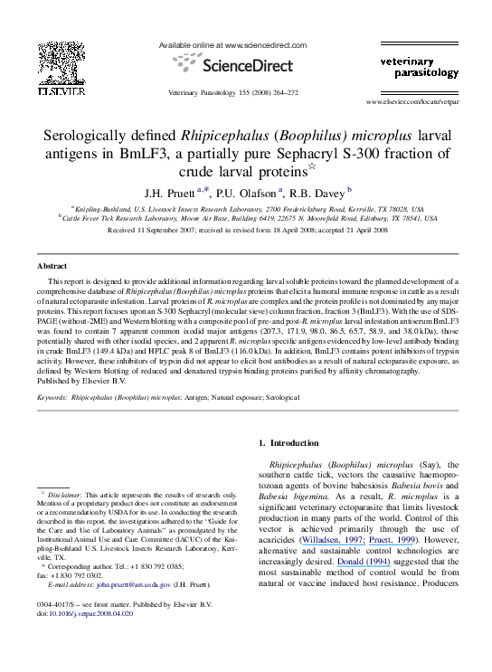 (PDF) Serologically defined Rhipicephalus ( Boophilus) microplus larval ...