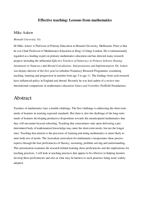 (PDF) Session I - Effective teaching practices : lessons from mathematics