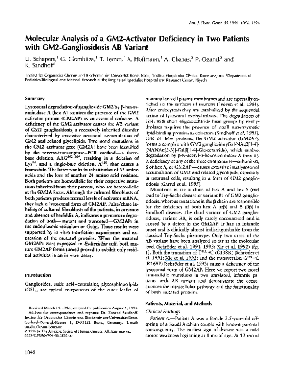 (PDF) Molecular analysis of a GM2-activator deficiency in two patients ...