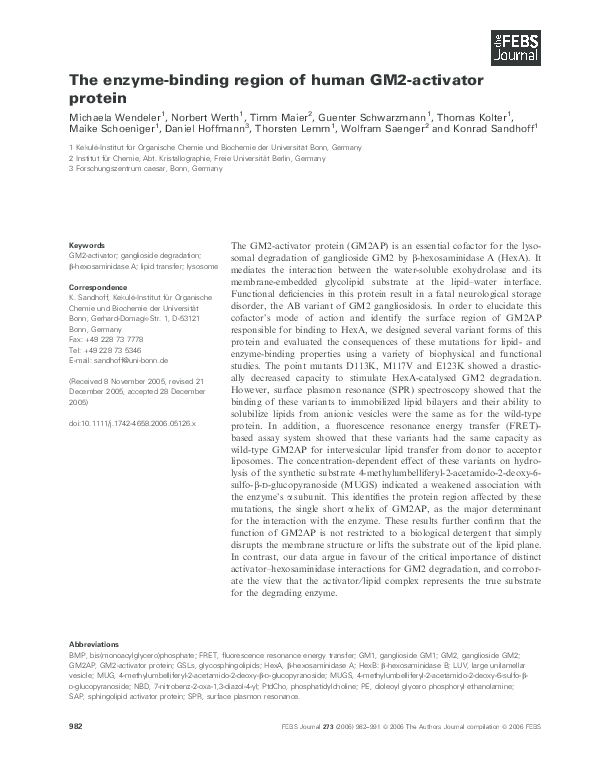 (PDF) The enzyme-binding region of human GM2-activator protein
