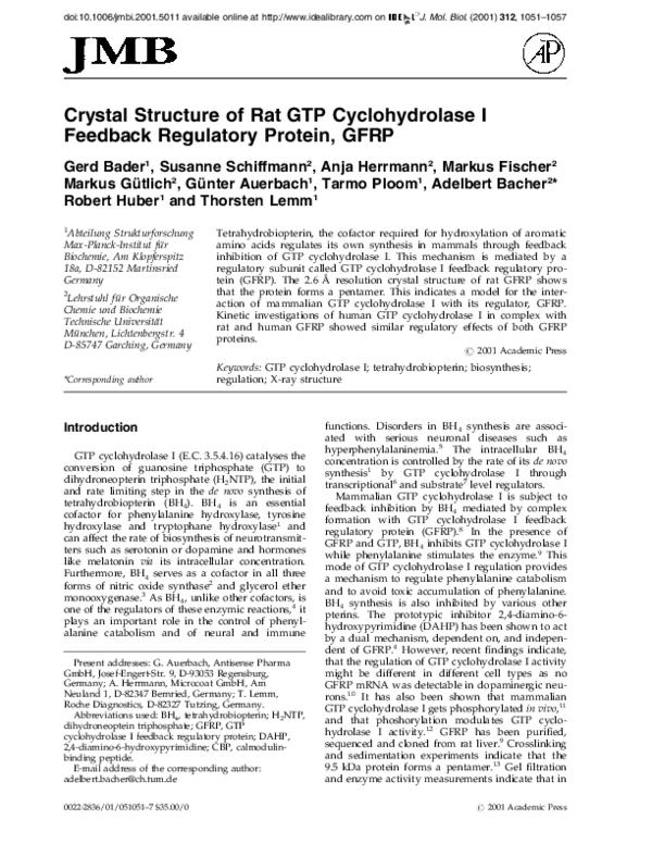 (PDF) Crystal structure of rat GTP cyclohydrolase I feedback regulatory ...