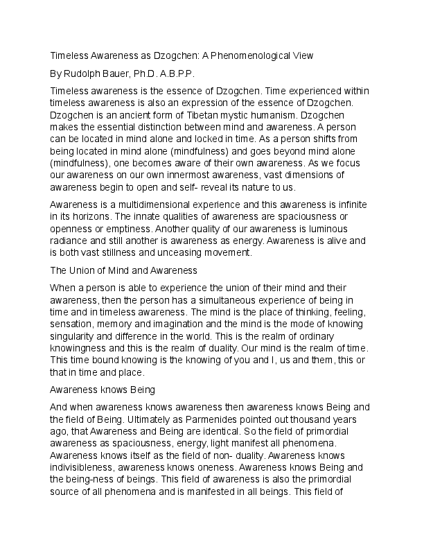 (DOC) Timeless Awareness as Dzogchen: A Phenomenological View