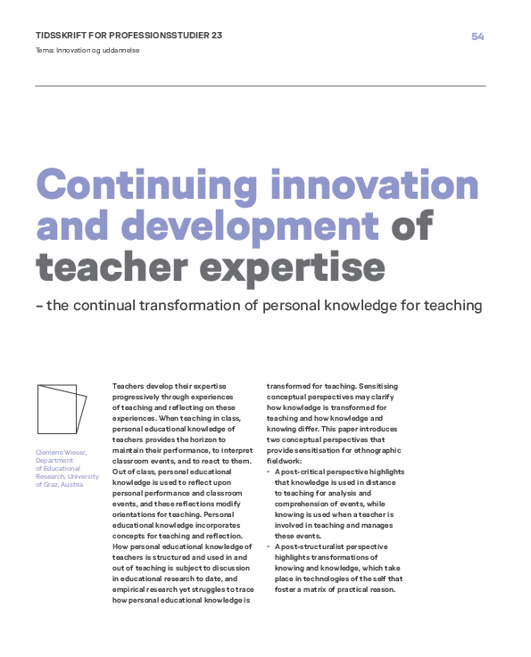 (PDF) Continuing innovation and development of teacher expertise. The ...
