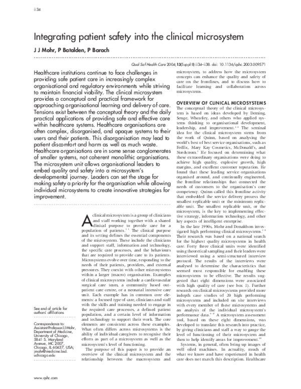 (PDF) Integrating patient safety into the clinical microsystem
