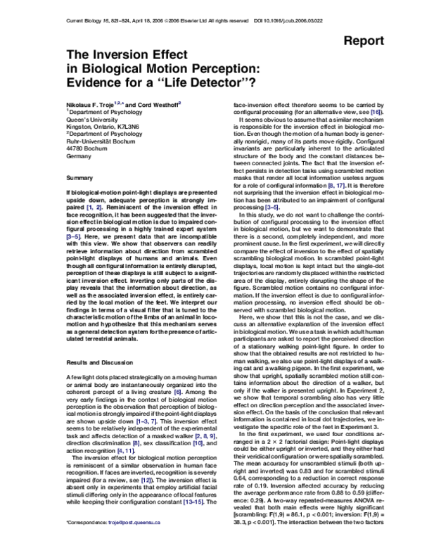 (PDF) The inversion effect in biological motion perception: evidence ...