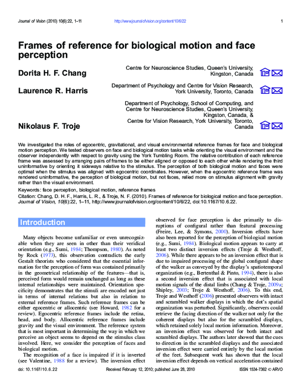 (PDF) Frames of reference for biological motion and face perception