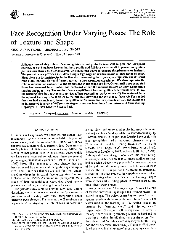 Pdf Face Recognition Under Varying Pose The Role Of Texture And Shape