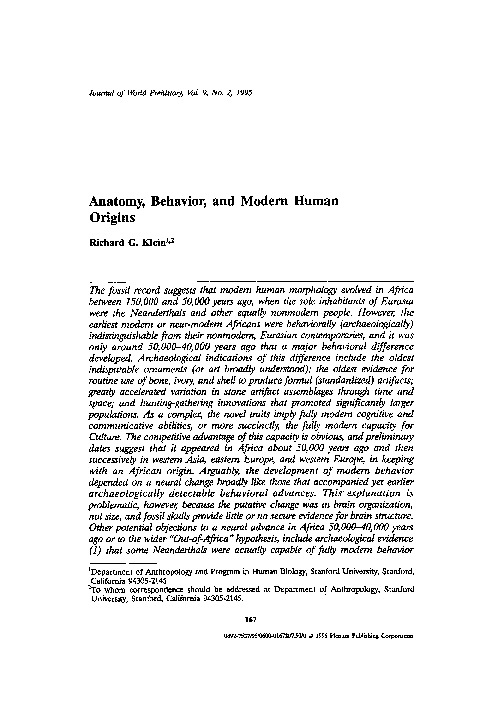 (PDF) Anatomy, behavior, and modern human origins