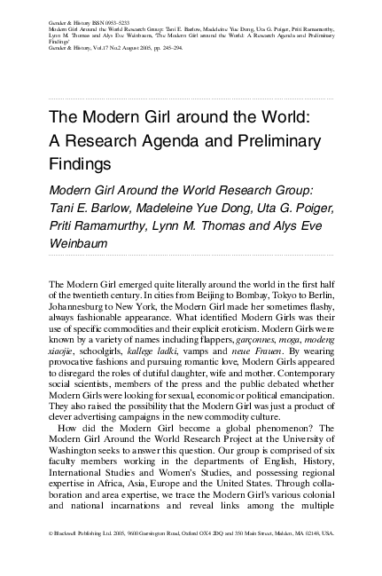 (PDF) The Modern Girl around the World: A Research Agenda and ...