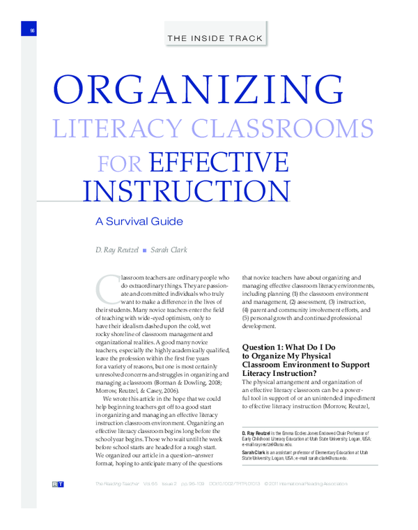 (PDF) Organizing Literacy Classrooms for Effective Instruction