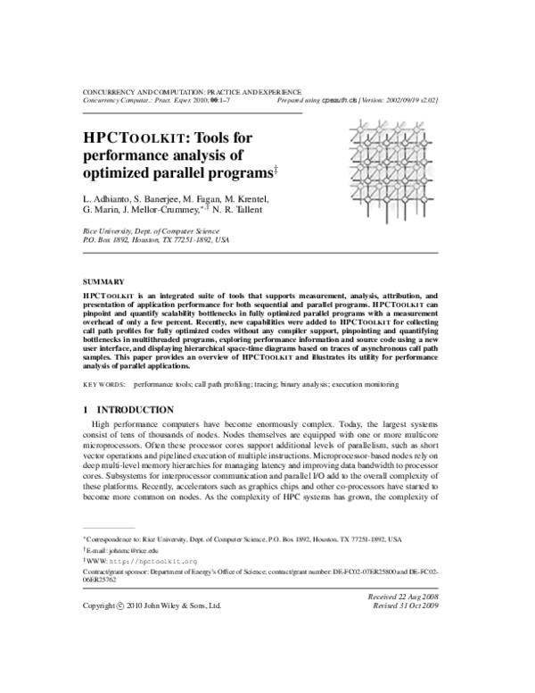 Pdf Hpctoolkit Tools For Performance Analysis Of Optimized Parallel