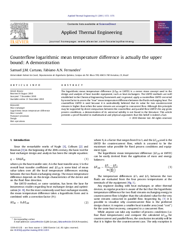 (PDF) Counterflow logarithmic mean temperature difference is actually ...