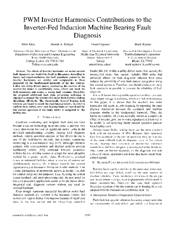 (PDF) PWM Inverter Harmonics Contributions to the Inverter-Fed Induction Machine Bearing Fault ...