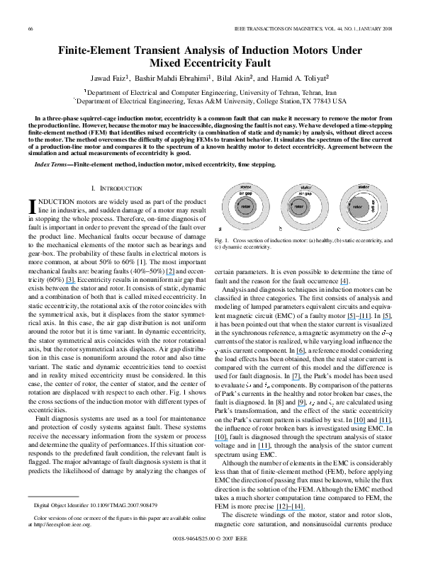 Pdf Finite Element Transient Analysis Of Induction Motors Under Mixed Eccentricity Fault