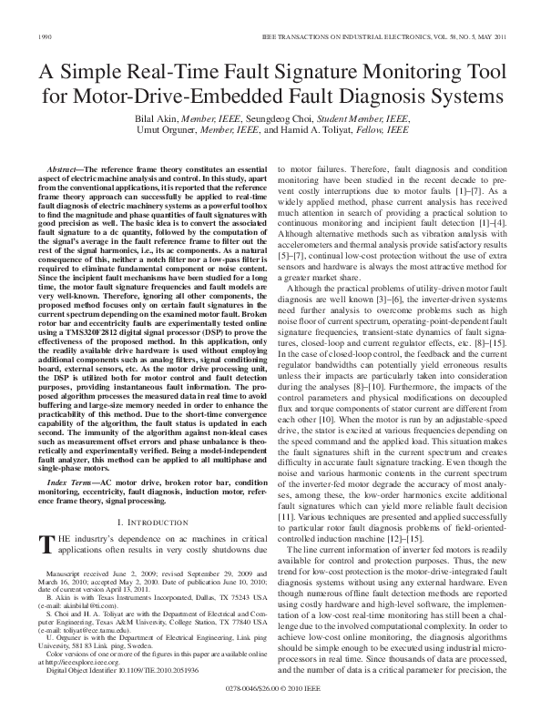 (PDF) A Simple Real-Time Fault Signature Monitoring Tool for Motor ...