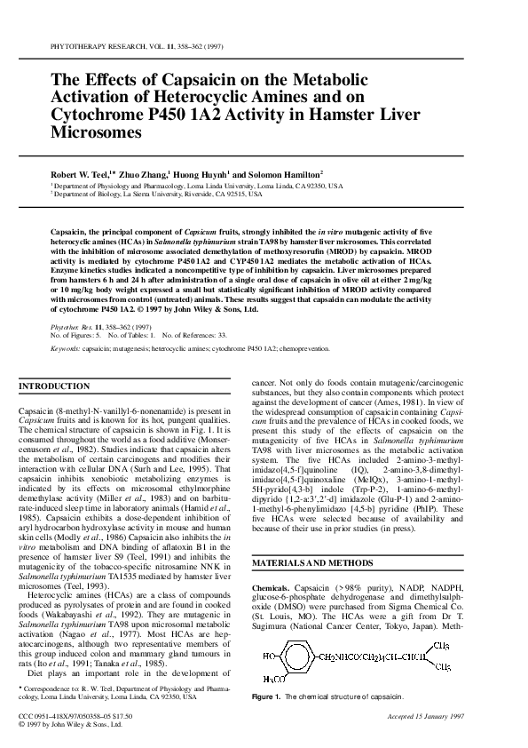 (PDF) The effects of capsaicin on the metabolic activation of heterocyclic amines and on ...