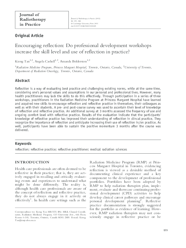 (PDF) Encouraging reflection: Do professional development workshops ...