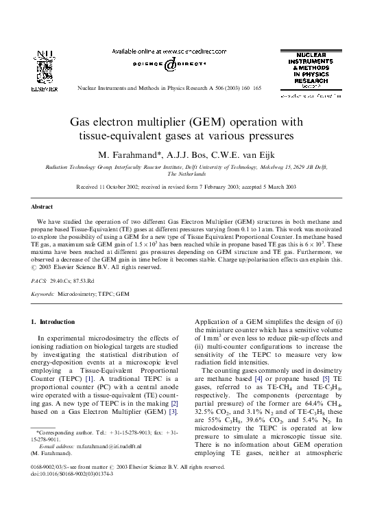 (PDF) Gas electron multiplier (GEM) operation with tissue-equivalent ...