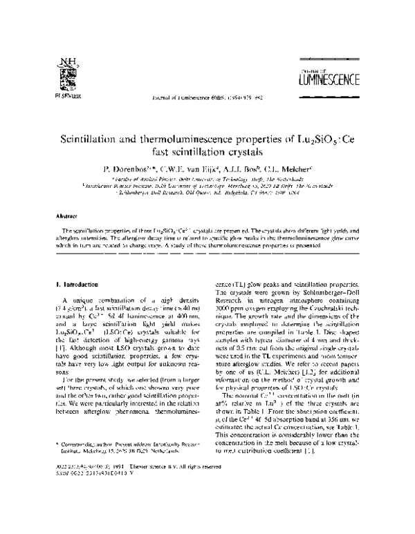 (PDF) Scintillation and Thermoluminescence of Lu2SiO5:Ce Crystals
