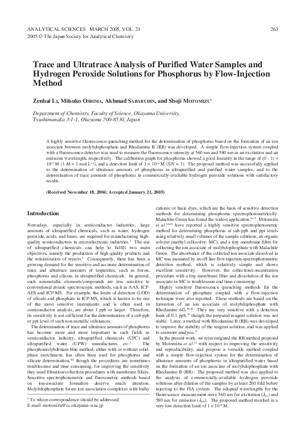 (PDF) Trace and Ultratrace Analysis of Purified Water Samples and Hydrogen Peroxide Solutions ...