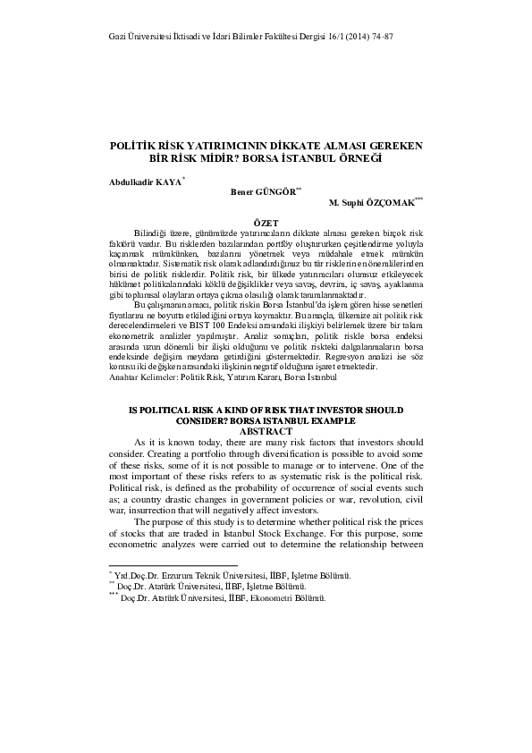 (PDF) Politik Risk Yatirimcinin Dikkate Almasi Gereken Bir Risk Midir ...