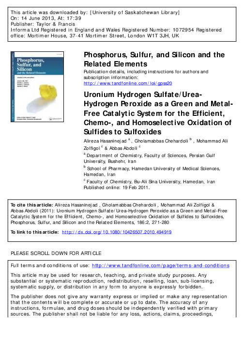 (PDF) Uronium Hydrogen Sulfate/Urea-Hydrogen Peroxide as a Green and ...
