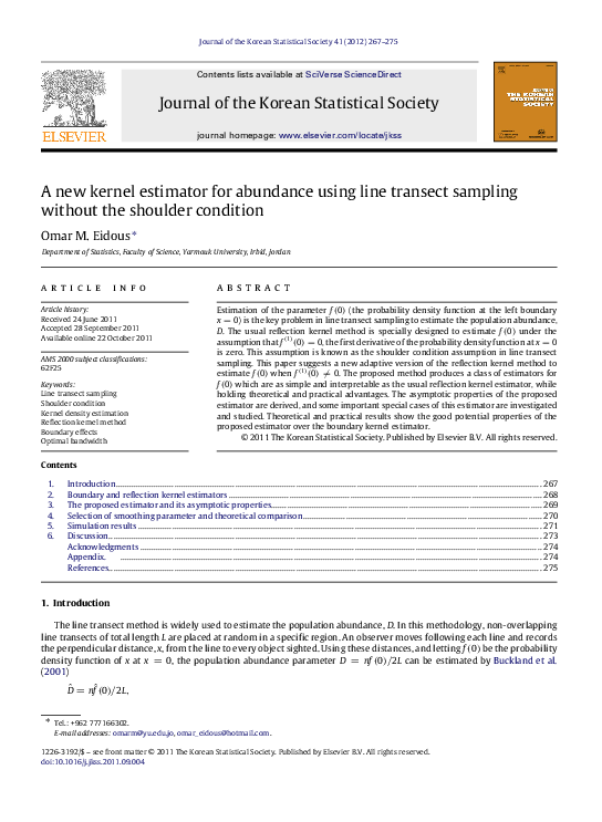 (PDF) A new kernel estimator for abundance using line transect sampling without the shoulder ...
