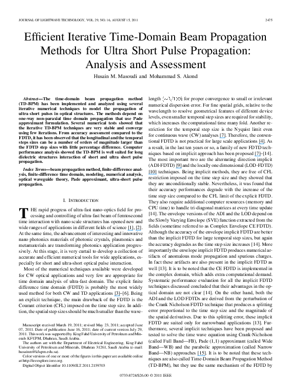 Pdf Efficient Iterative Time Domain Beam Propagation Methods For