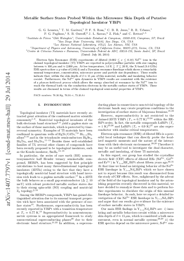 (PDF) Metallic Surface States Probed Within the Microwave Skin Depth of ...