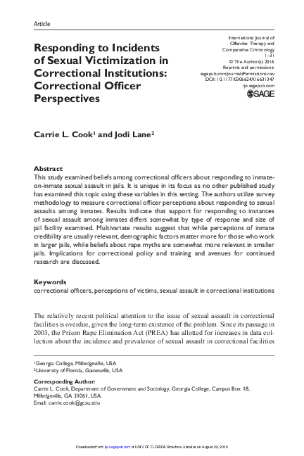 Pdf Responding To Incidents Of Sexual Victimization In Correctional