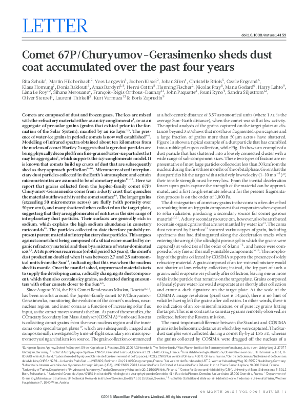 (PDF) Comet 67P/Churyumov-Gerasimenko sheds dust coat accumulated over ...