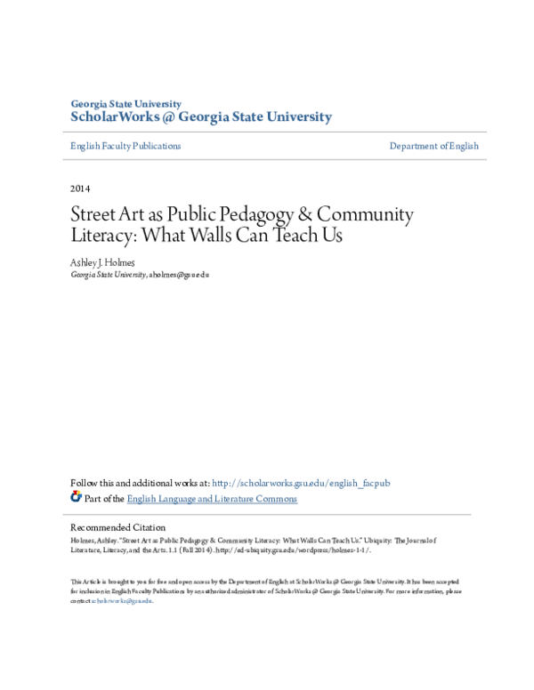 (PDF) Street Art as Public Pedagogy & Community Literacy: What Walls ...