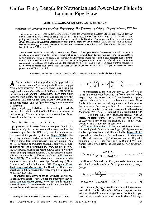 (PDF) Unified entry length for newtonian and power-law fluids in ...